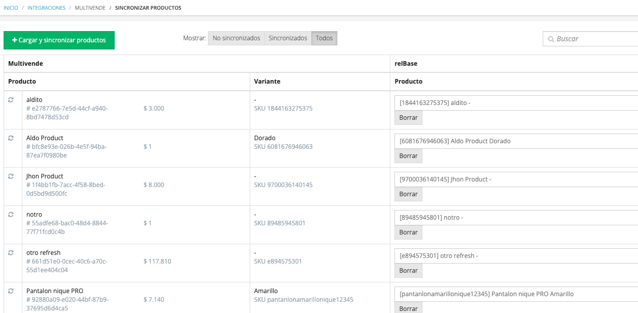 Multivende: Sincronizar productos